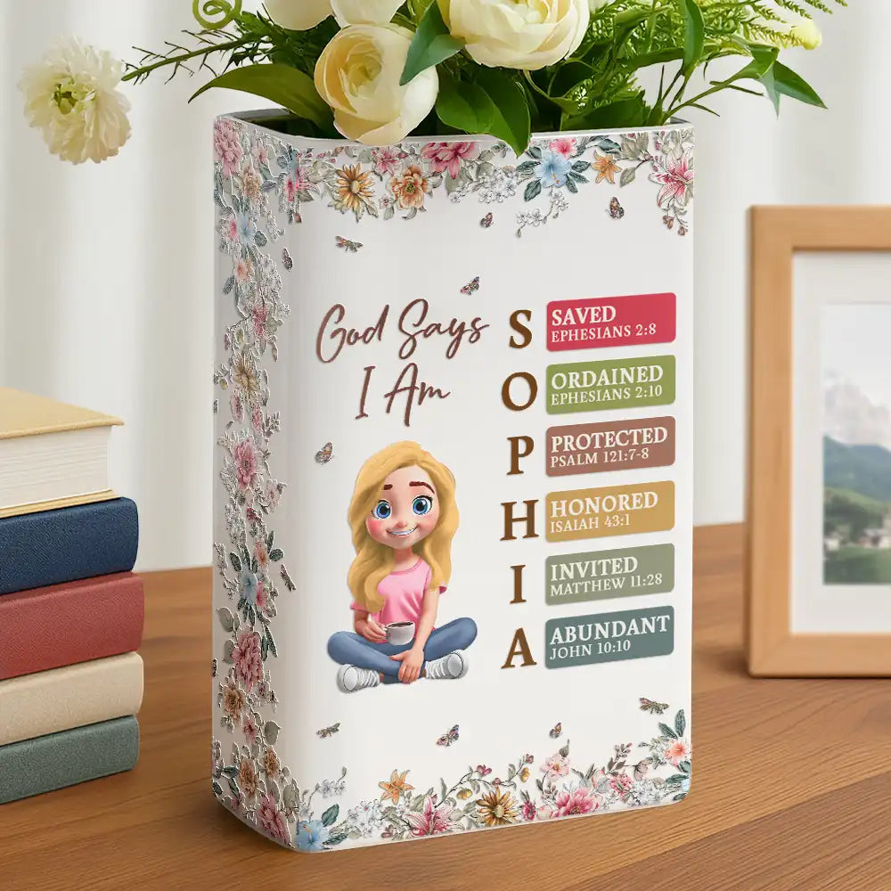 God Says I Am Bible Verse - Personalized Ceramic Book Vase – Wander Prints