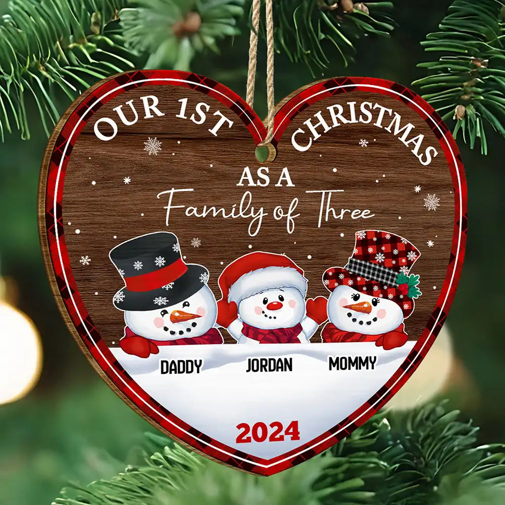 First Christmas As A Family Of Three Snowman - Personalized Custom Sha – Wander Prints