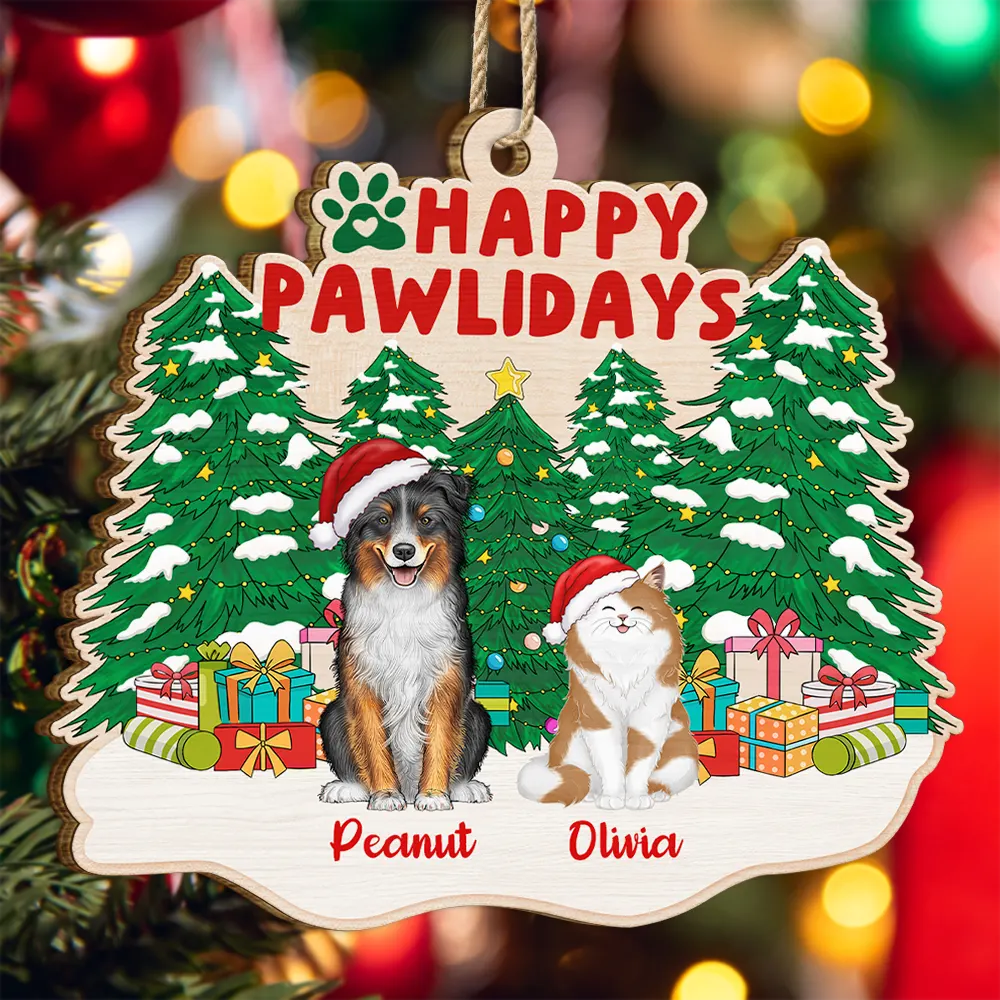 Happy Pawlidays Christmas Dogs Cats Sitting - Personalized Custom Shap ...