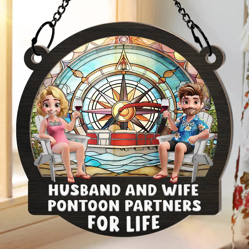 Pontoon Partners For Life - Personalized Window Hanging Suncatcher Orn – Wander Prints