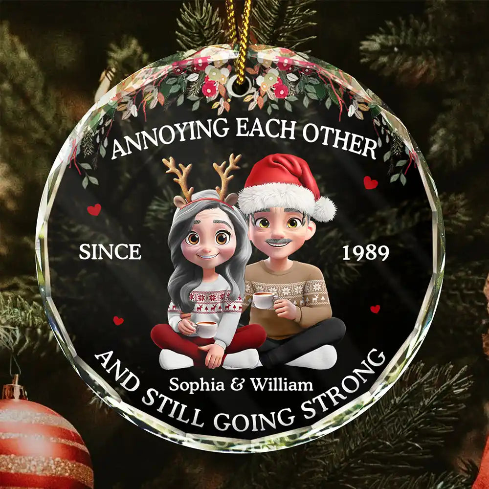 3D Effect Couple Annoying Each Other - Personalized Circle Glass Ornam ...