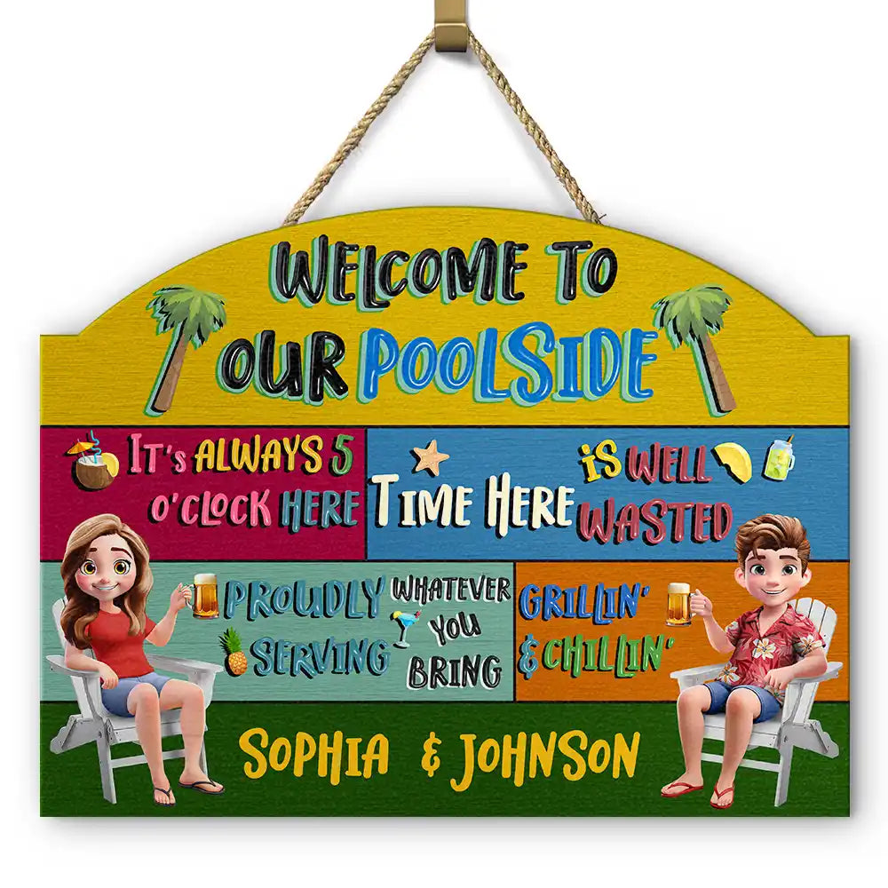 3D Effect Welcome To Our Pool - Personalized Custom Shaped Wood Sign ...