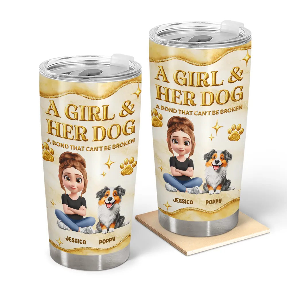 A Girl And Her Dogs 3D Golden Effect - Personalized Tumbler – Wander Prints