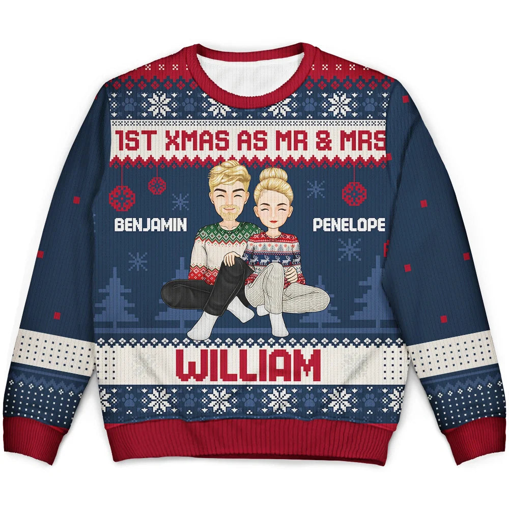 1st Xmas As Mr & Mrs Cartoon Couple - Personalized Unisex Ugly Sweater ...