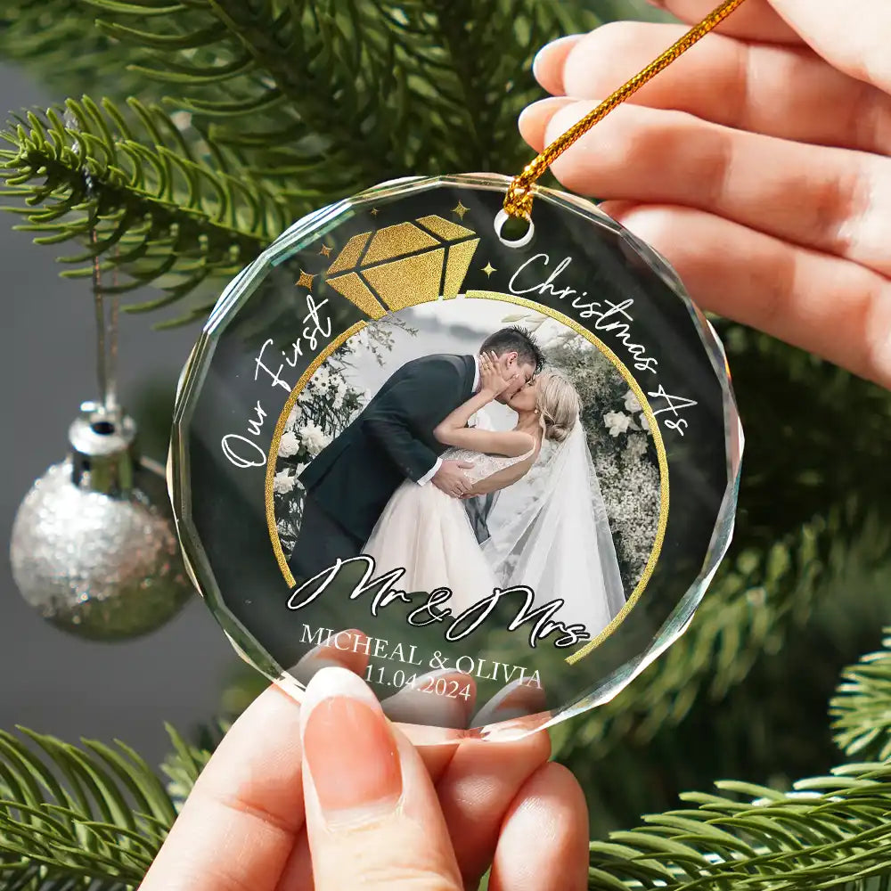 Custom Photo First Christmas Married Couple Ring Personalized Circle Wander Prints