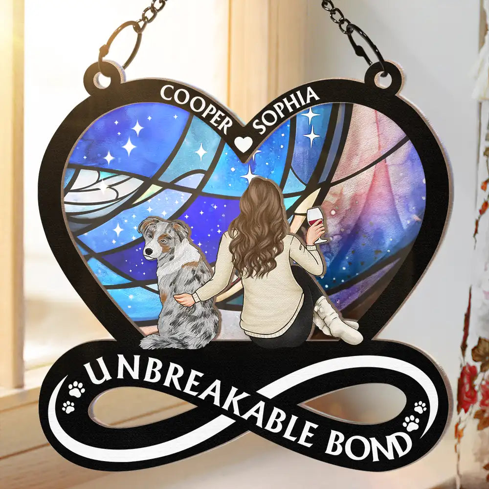 A Woman And Her Dog Unbreakable Bond - Personalized Window Hanging Sun ...
