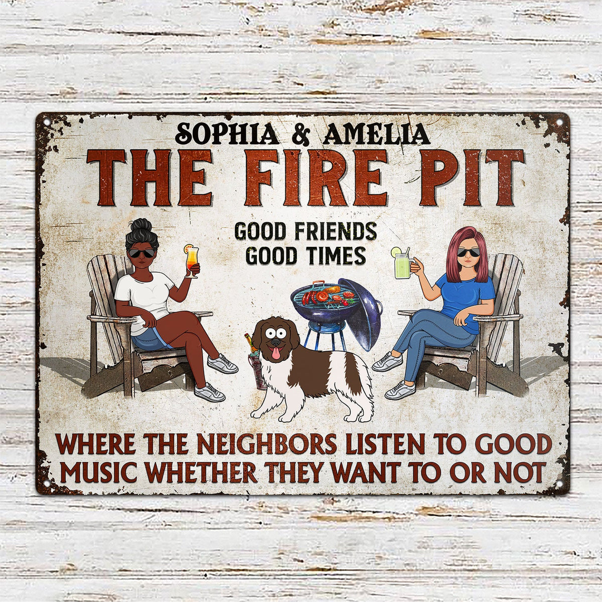 Patio Grilling Listen To Good Music Walking Dog - Backyard Sign, Gift ...