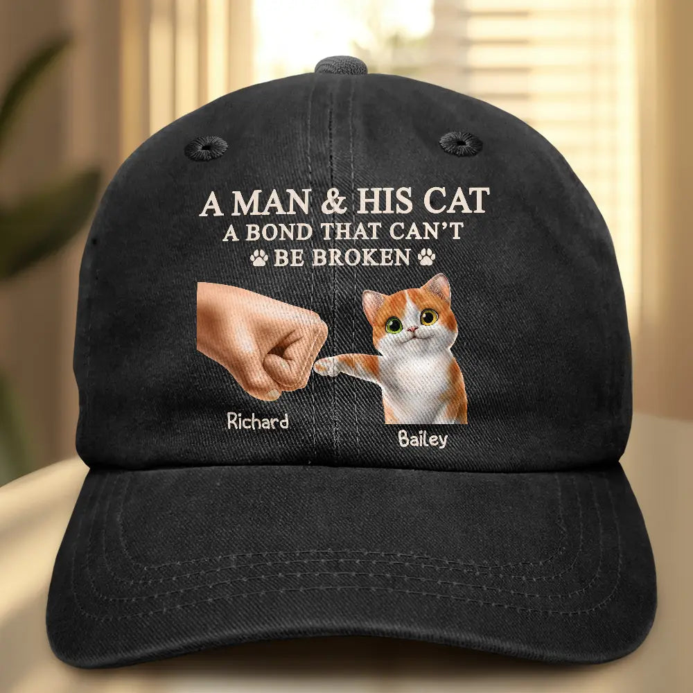 A Man And His Cat - Personalized Vintage Washed Denim Cap – Wander Prints