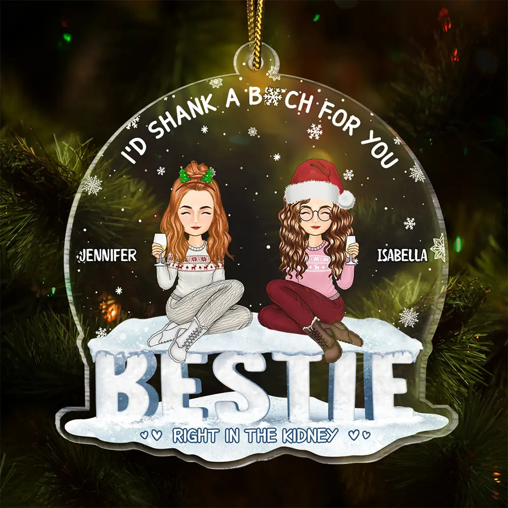 Christmas Bestie Sitting I'd Shank A Shark - Personalized Custom Shape ...