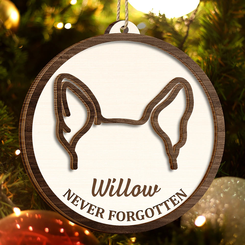 Dog Ear Pet Loss Memorial Never Forgotten - Personalized 2-Layered Woo ...