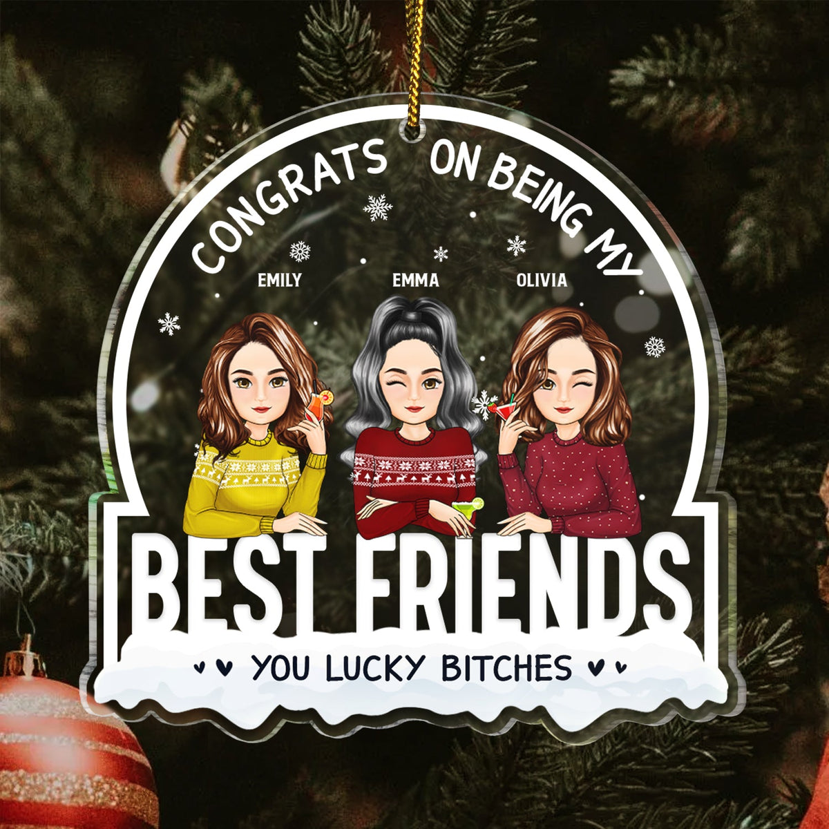 Christmas Congrats On Being My Besties Cartoon Drinking - Gift For Bes ...