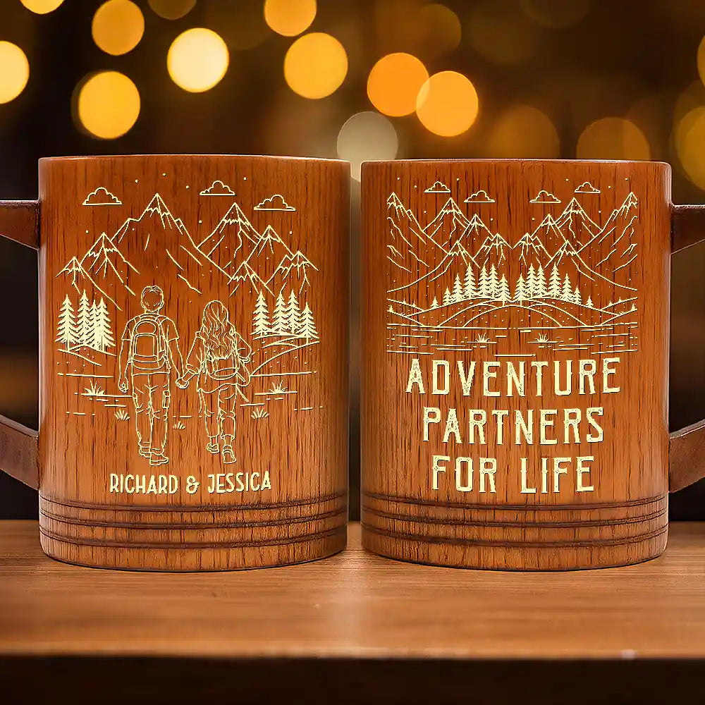 Adventure Partners For Life - Personalized Wooden Mug – Wander Prints