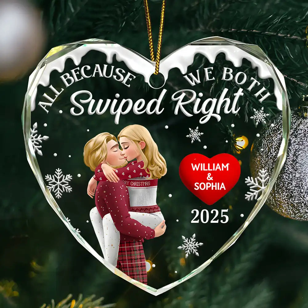 All Because We Both Swiped Right 3D Kissing Couple - Personalized Glas ...