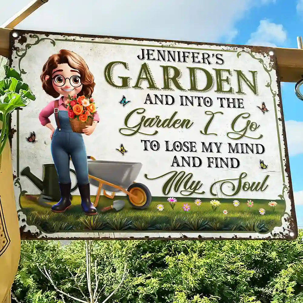 And Into The Garden I Go Gardening Woman - Personalized Classic Metal ...