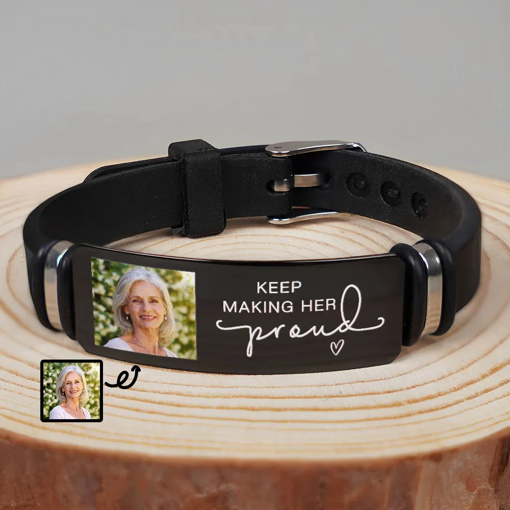 Custom Photo Keep Making Her Proud - Personalized Engraved Bracelet ...