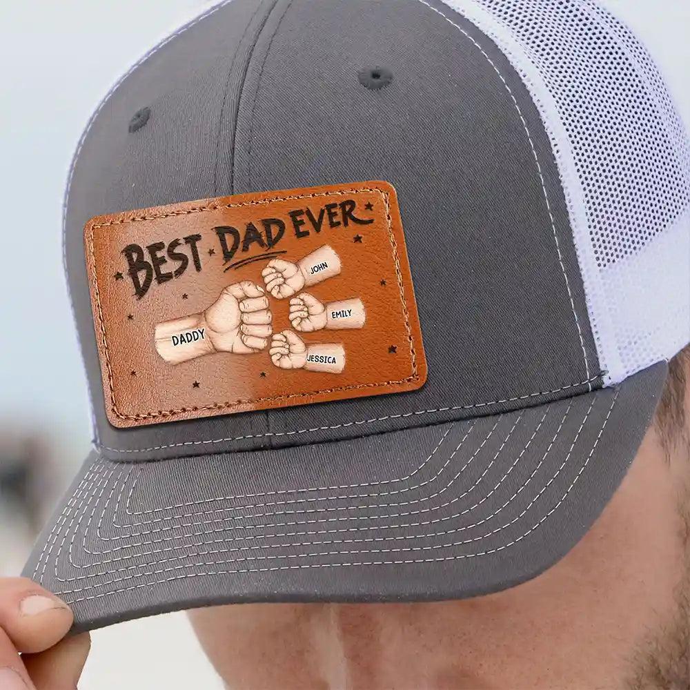 Best Dad Grandpa Ever Fist Bump - Personalized Leather Patch Hat ...