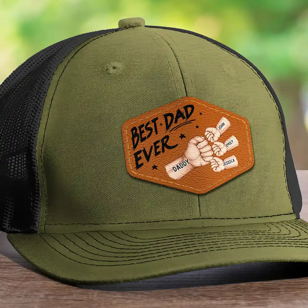 Best Dad Grandpa Papa Ever Fist Bump - Personalized Leather Patch Hat ...
