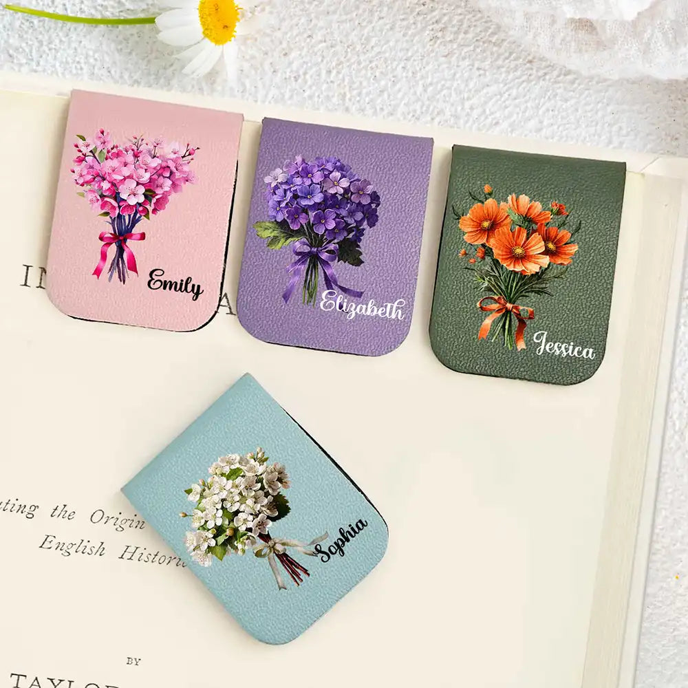 Birth Flower Bouquet Book Keepsake - Personalized Leather Magnetic Boo ...