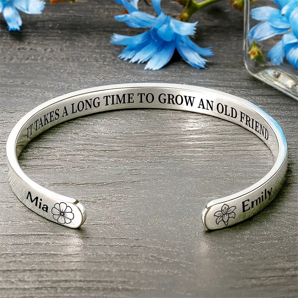 Birth Flower Grow An Old Friend - Personalized Bangle Bracelet Cuff ...