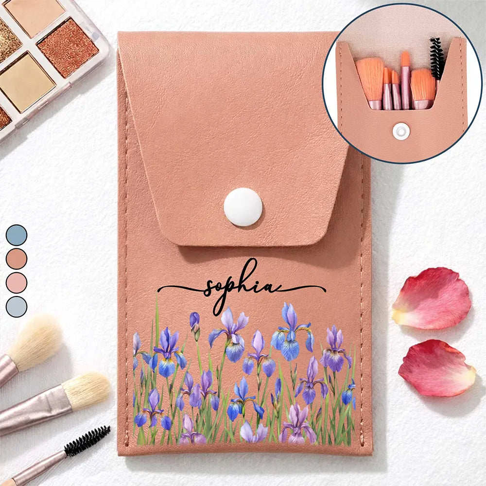 Birth Month Flower Filed & Name - Personalized Makeup Brush Bag Set ...