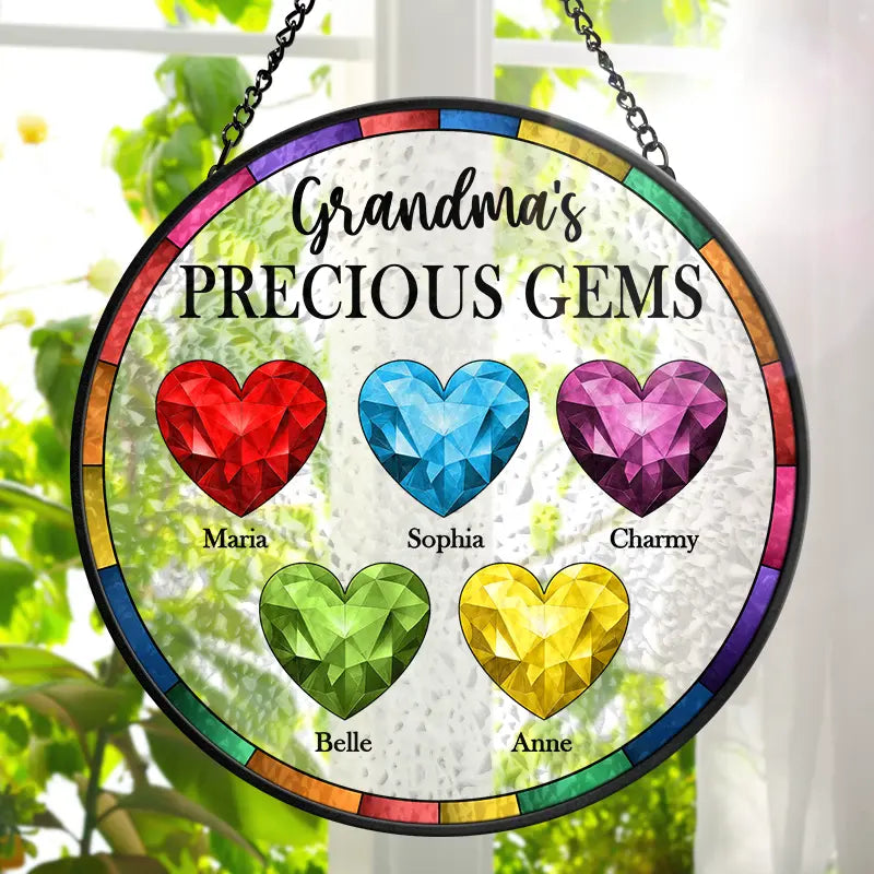 Birthstone Grandma's Precious Gem - Personalized Stained Glass Window ...
