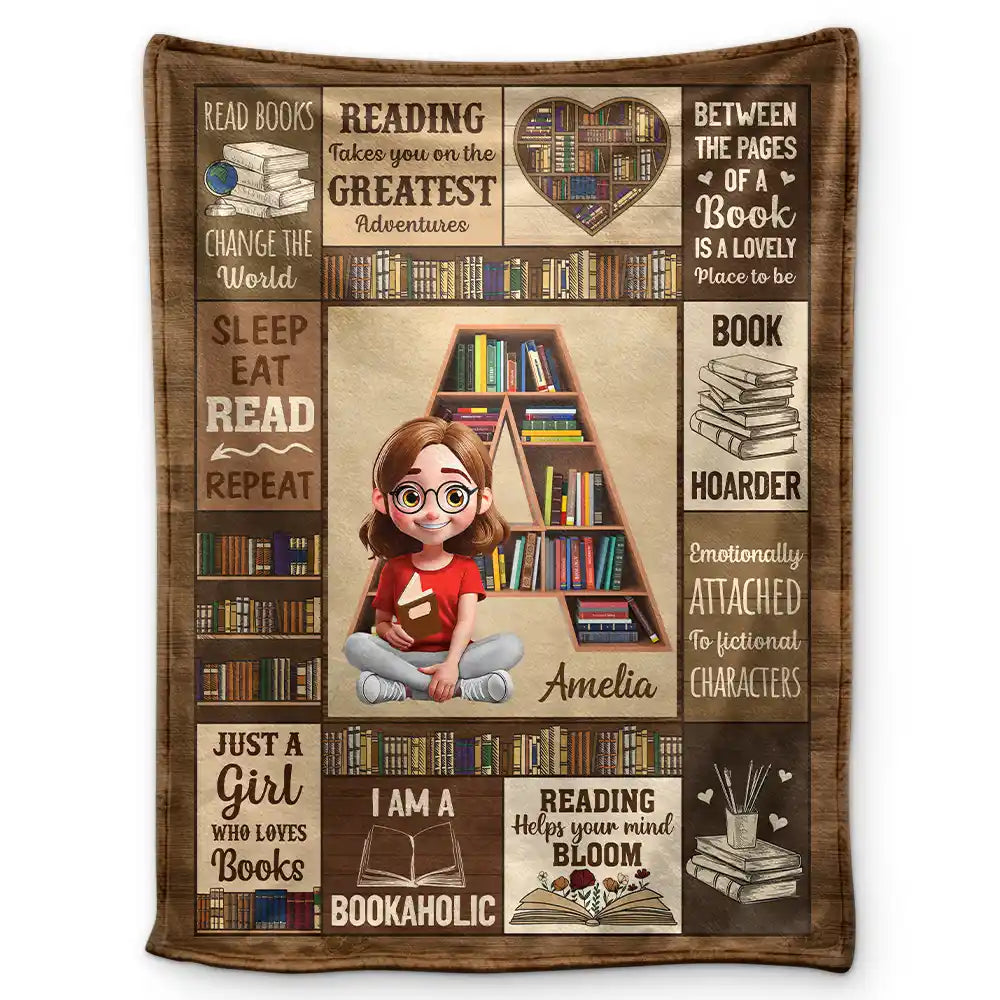 Bookish Monogram Reading Blanket - Personalized Fleece Blanket, Sherpa ...