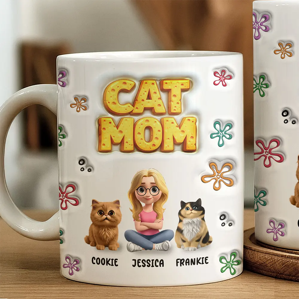 Cat Dog Mom Sponge 3D Inflated Effect Printed - Personalized White Edg ...