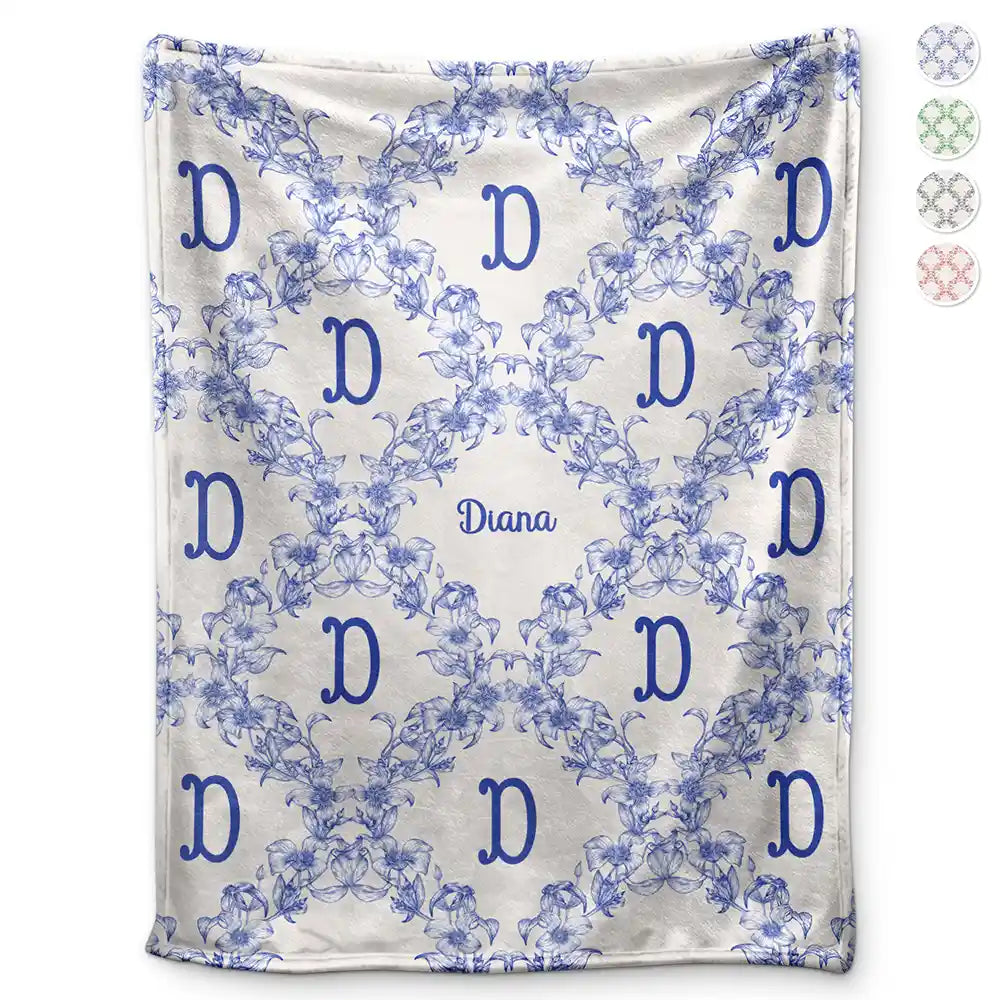 Classic Toile Floral Monogram - Personalized Fleece Blanket, Sherpa Bl ...