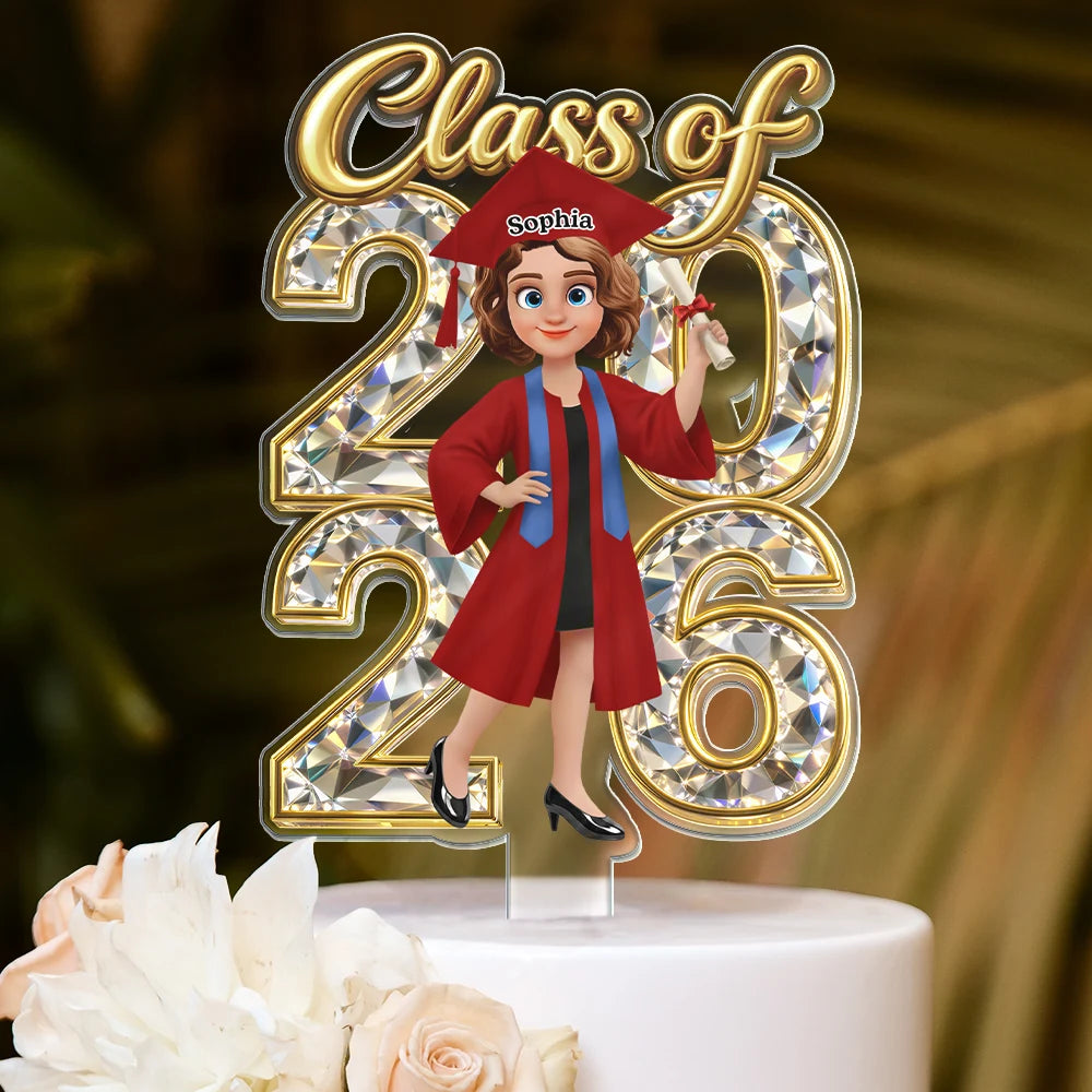 Congrats Grad Woman Man Crystal Effect - Personalized Acrylic Cake Top ...