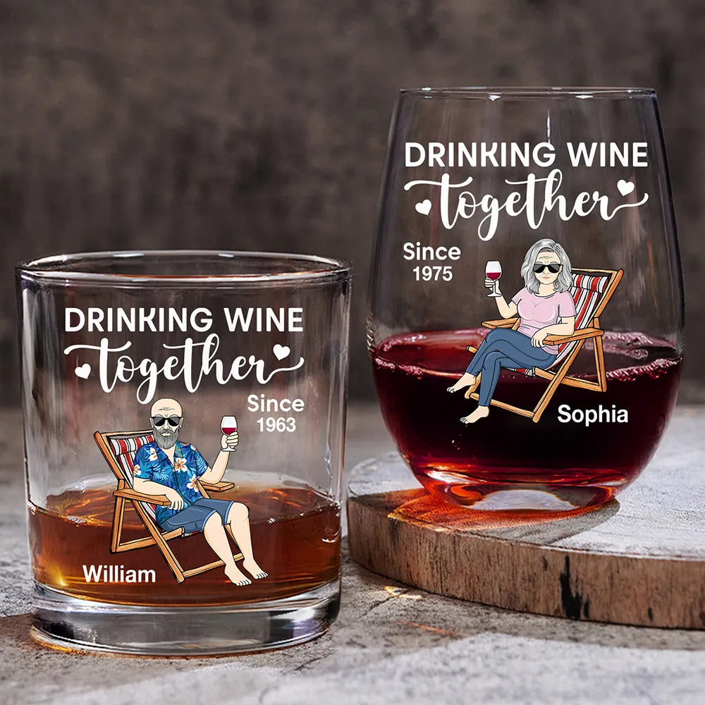 Couple Drinking Wine Together - Personalized Combo Wine & Whiskey Glas ...