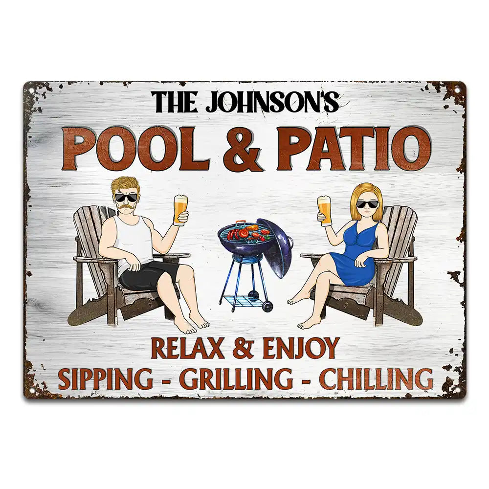 Couple Pool & Patio Sipping Chilling - Personalized Classic Metal Sign ...