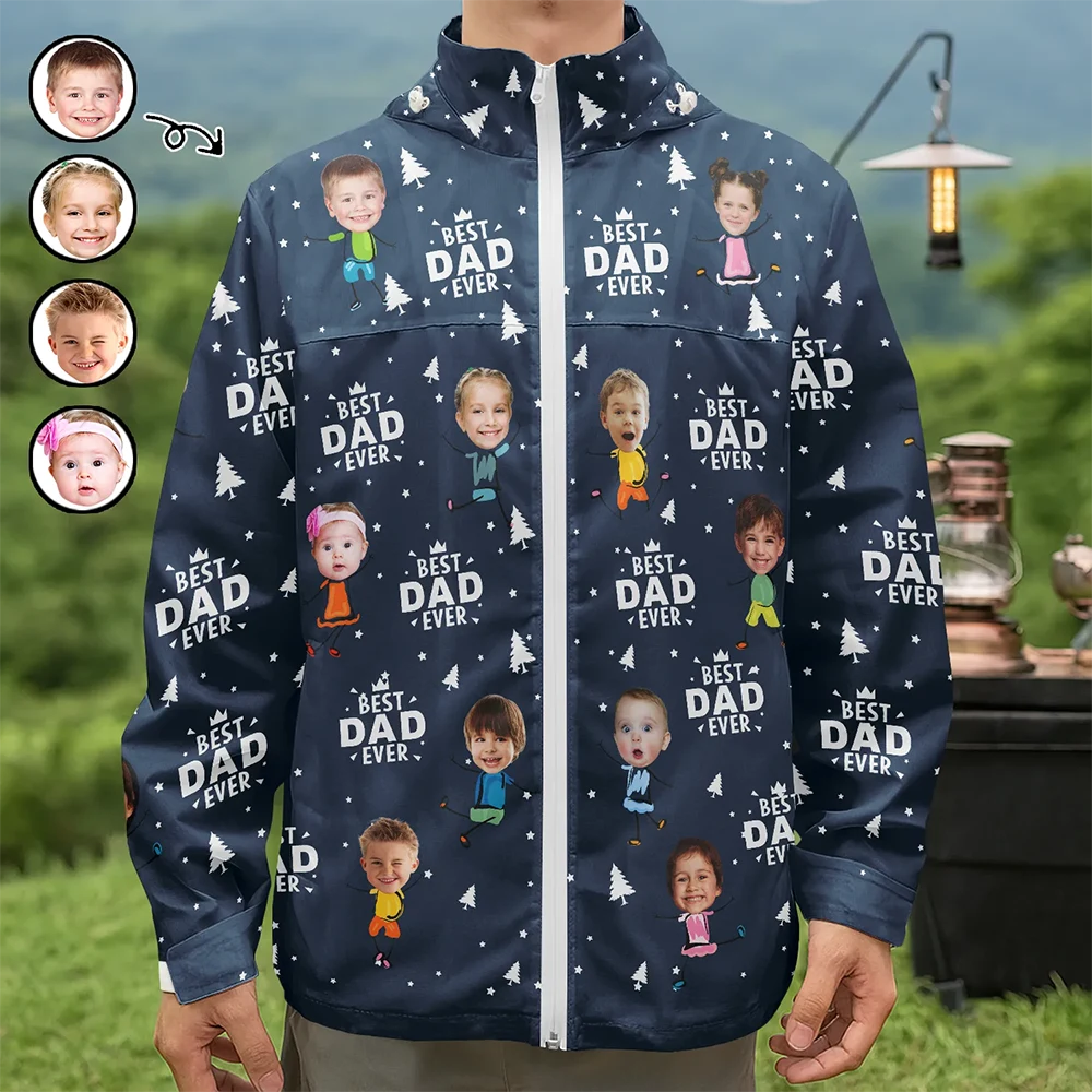 Custom Photo Best Dad Grandpa Ever Pine Tree - Personalized Rain Jacke ...