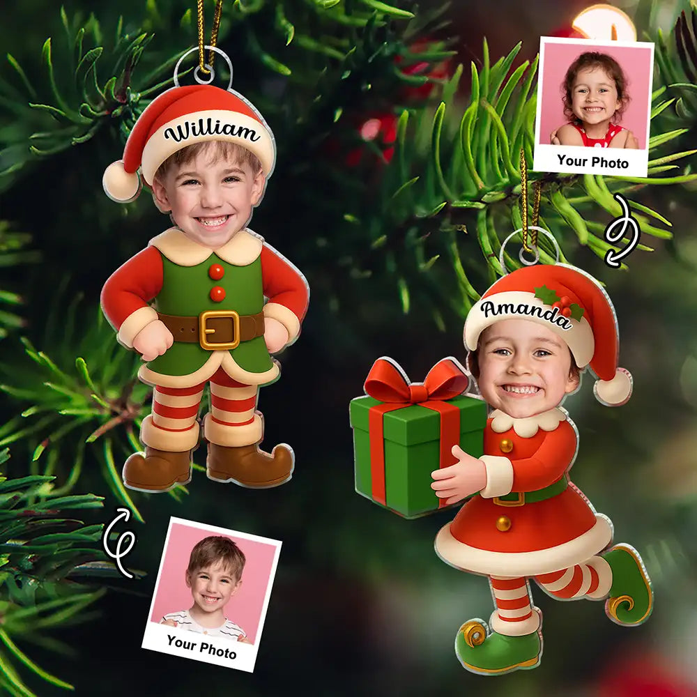 Custom Photo Little Elf Kids - Personalized Custom Shaped Acrylic Orna ...