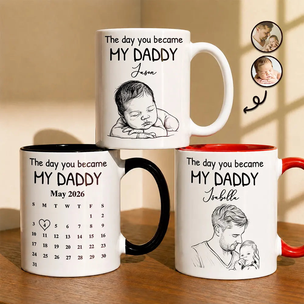 Custom Photo Pencil Sketch Calendar The Day You Became My Mom Dad - Pe ...