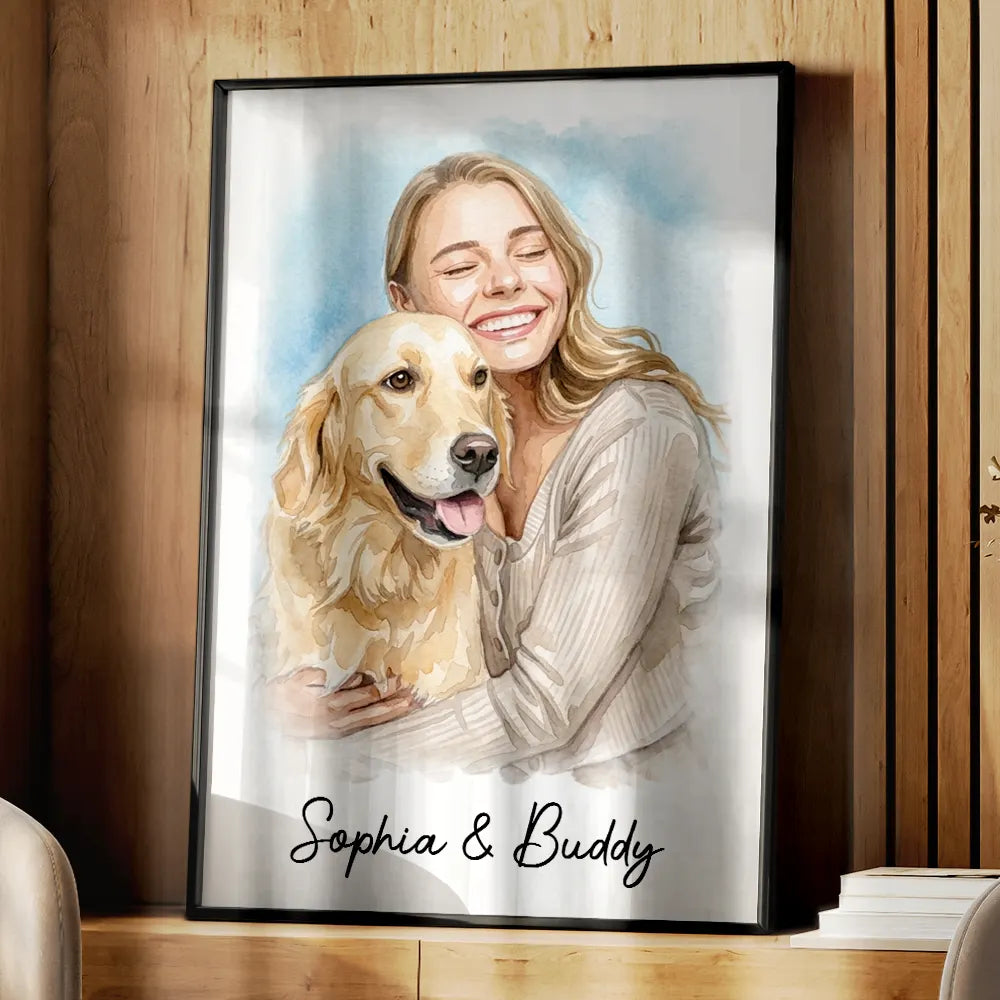 Custom Photo Watercolor Painting Family Besties Dog Cat Portrait - Per ...