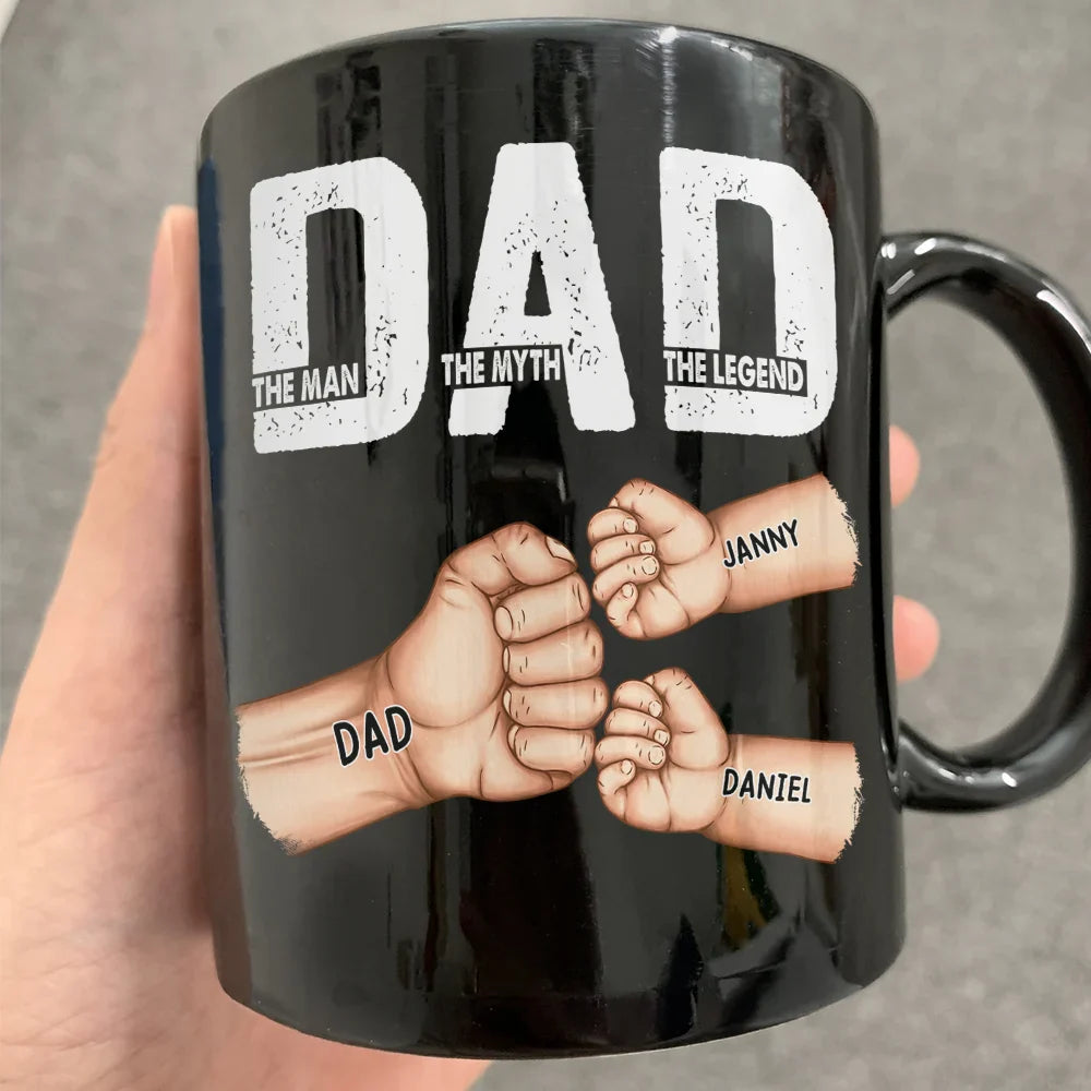 Dad The Man The Myth The Legend Fist Bump - Personalized Black Mug ...
