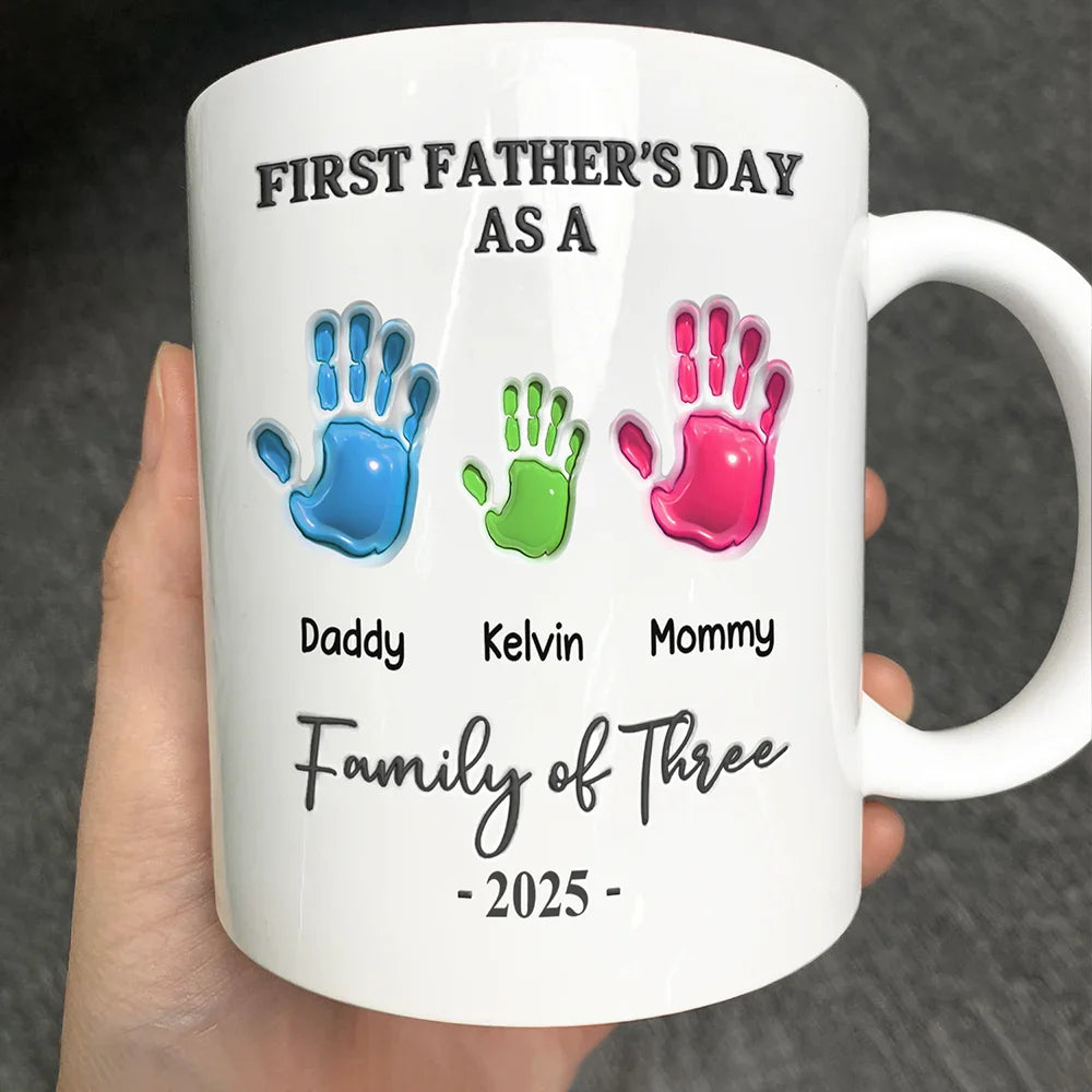 First Father's Day As A Family Of Four Handprints - 3D Inflated Effect ...