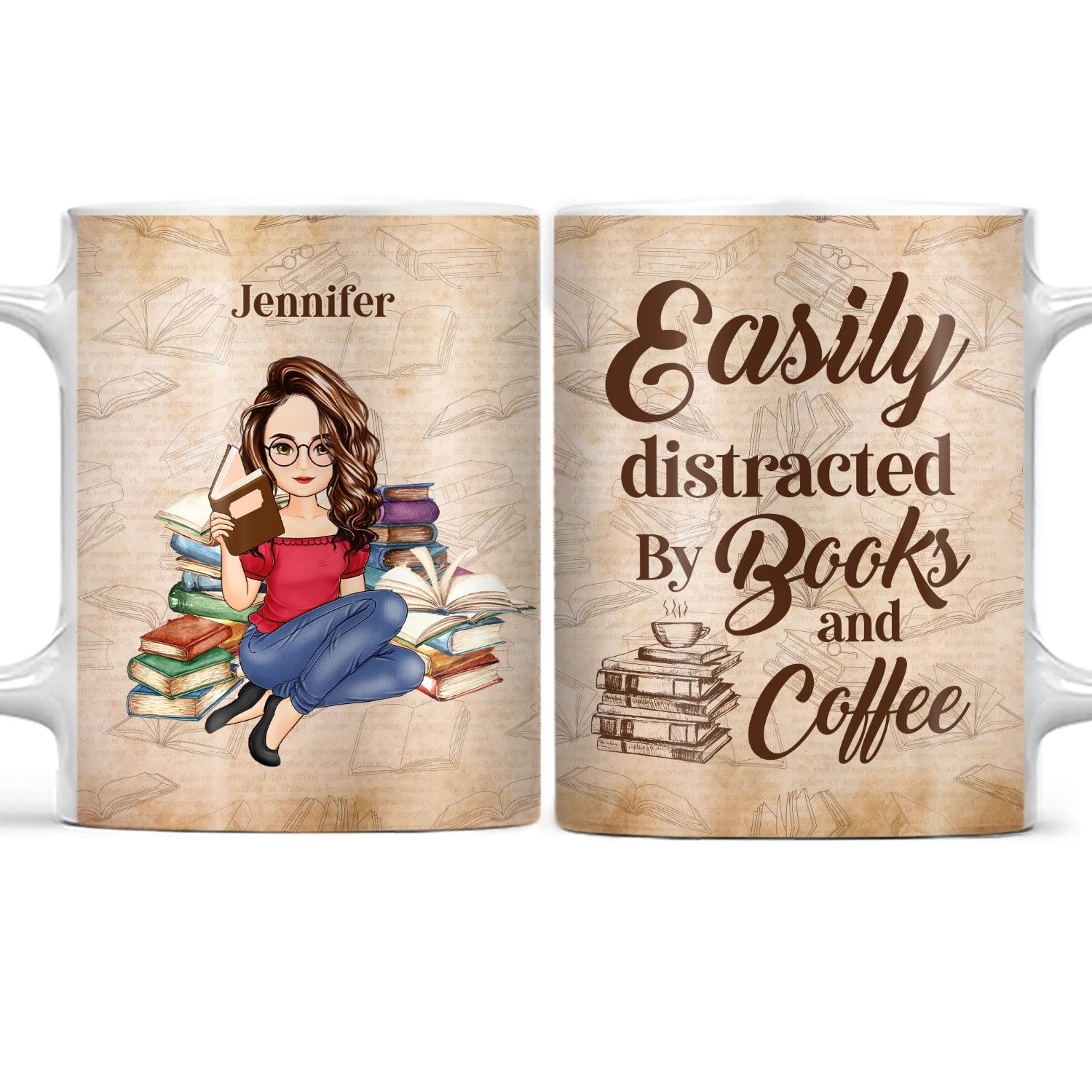 Reading Easily Distracted By Books & Coffee - Gift For Reading - Perso ...