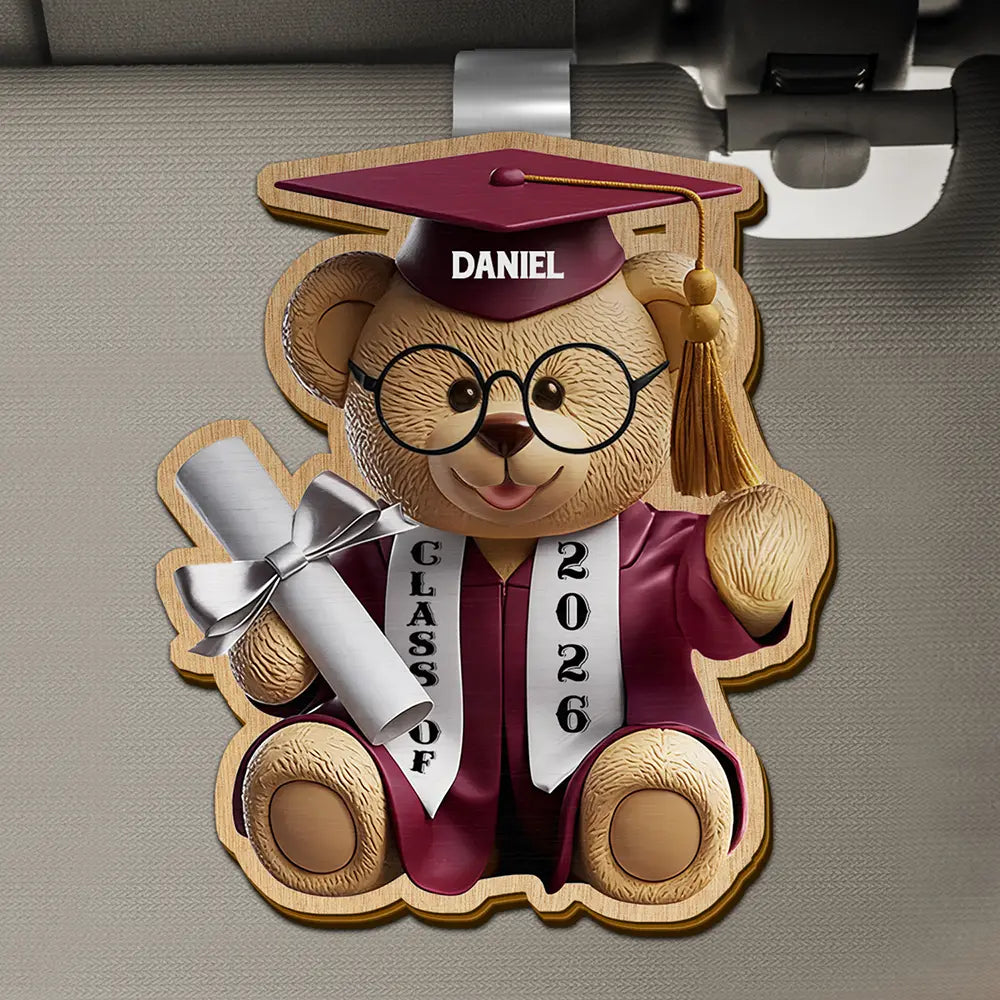 Graduation Bear 3D Effect - Personalized Custom Shaped Car Visor Clip ...