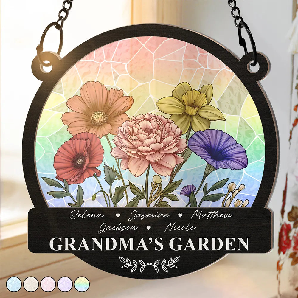 Grandma's Garden Nana Mom Nanny Birth Flowers - Personalized Window Ha ...