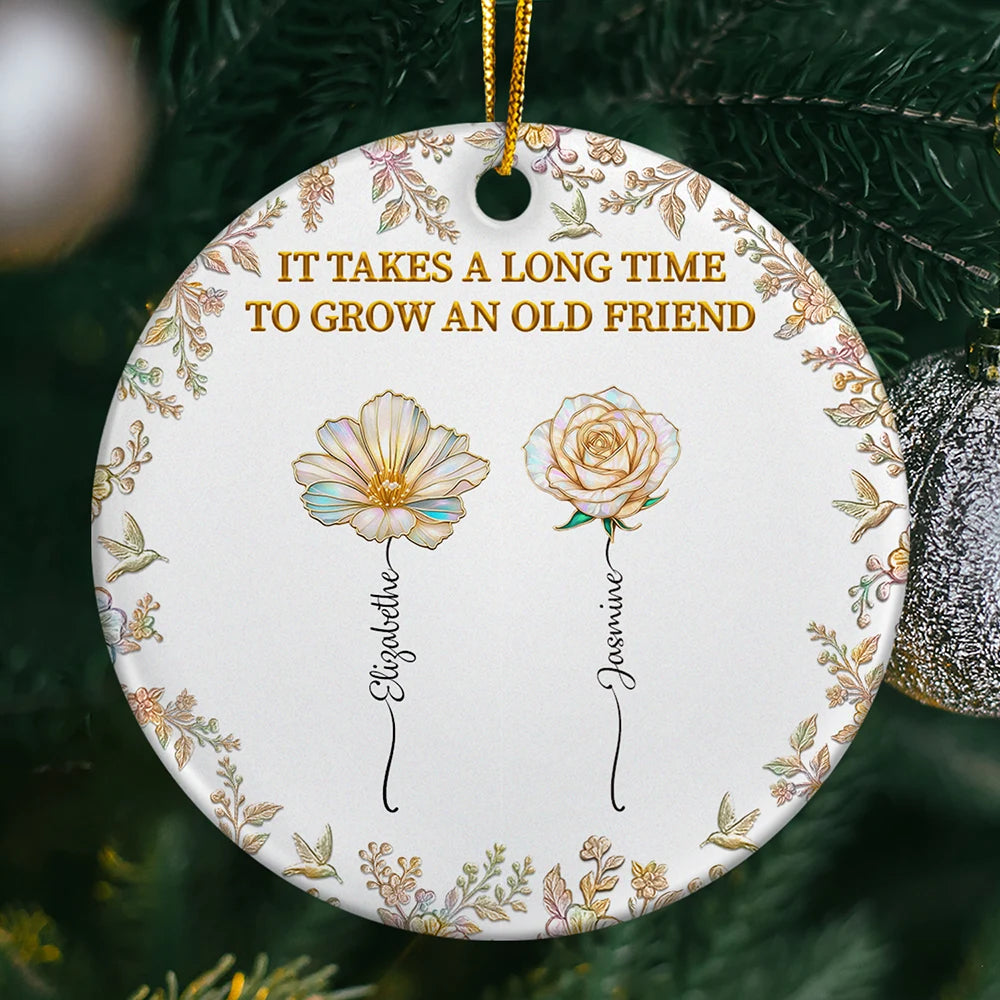 Grow An Old Friend Birth Flower Nacre Effect - Personalized Circle Cer ...