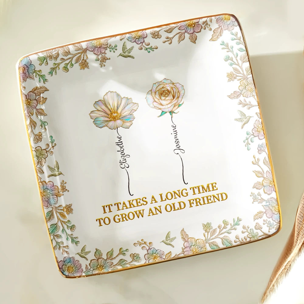 Grow An Old Friend Birth Flower Nacre Effect - Personalized Ring Dish ...