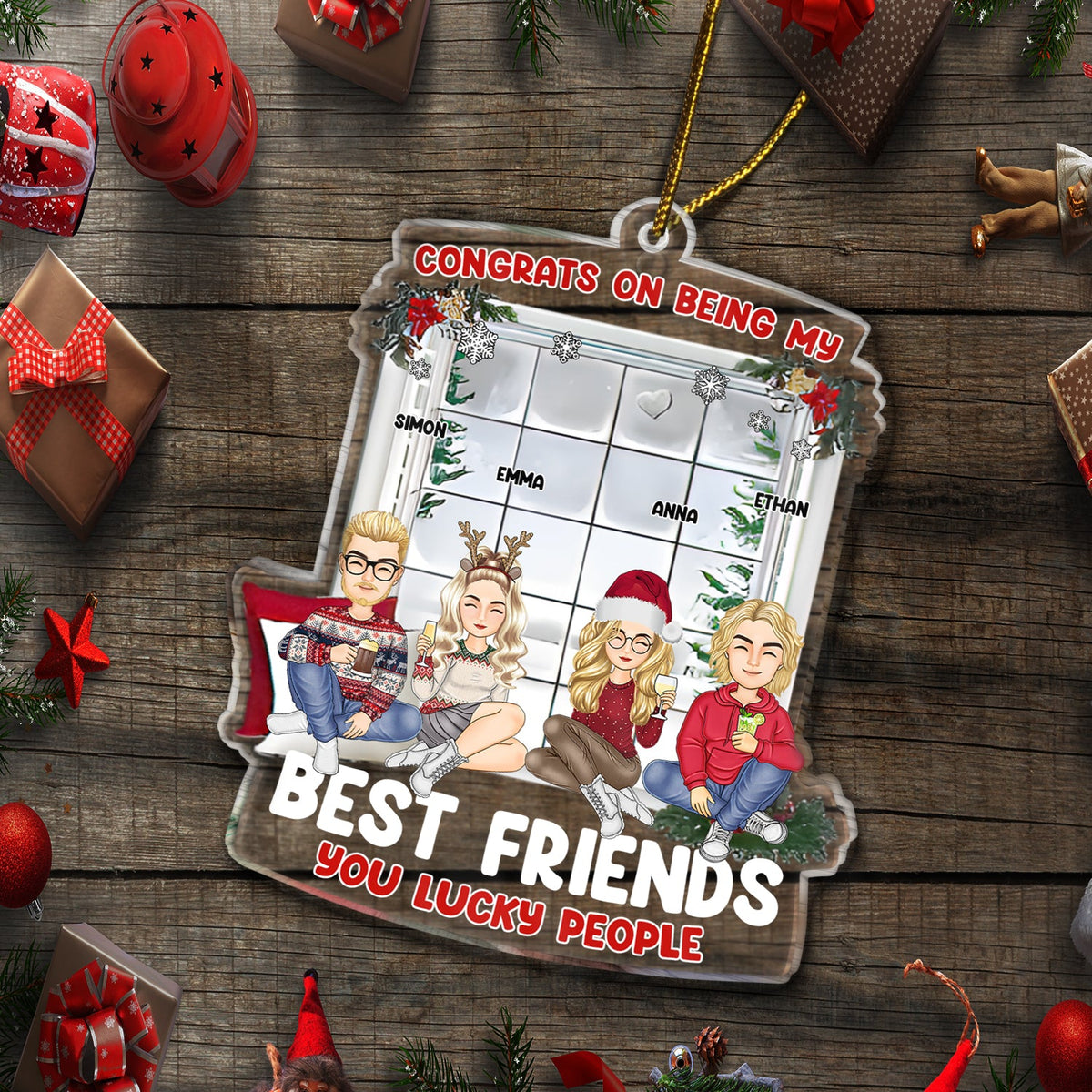 Christmas Cartoon Window Congrats On Being My Bestie - Gift For Bestie ...