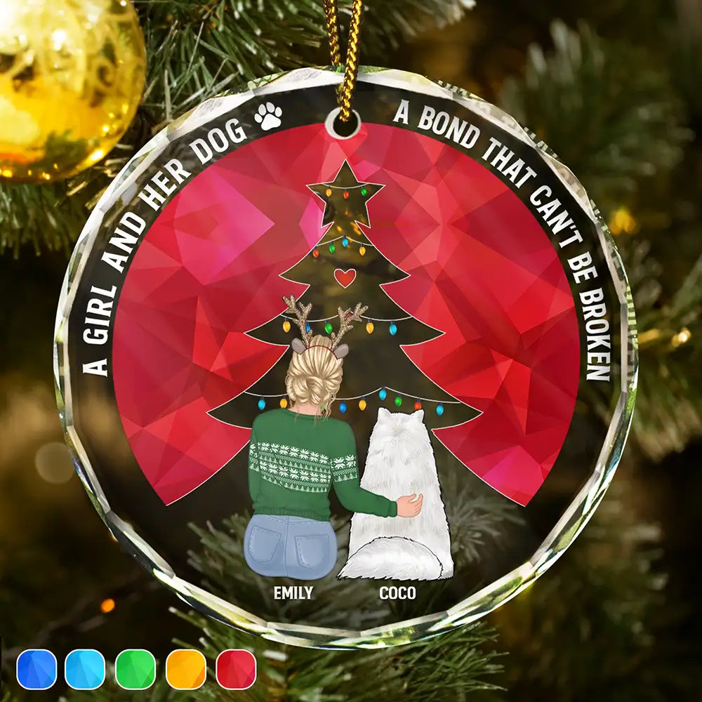 Dog A Bond That Can't Be Broken - Personalized Circle Glass Ornament ...