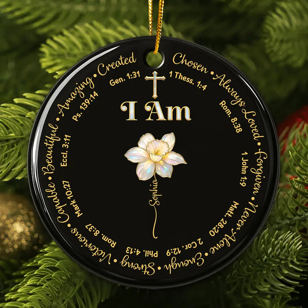 I Am Always Loved Birth Month Flower Nacre Effect - Personalized Circl ...