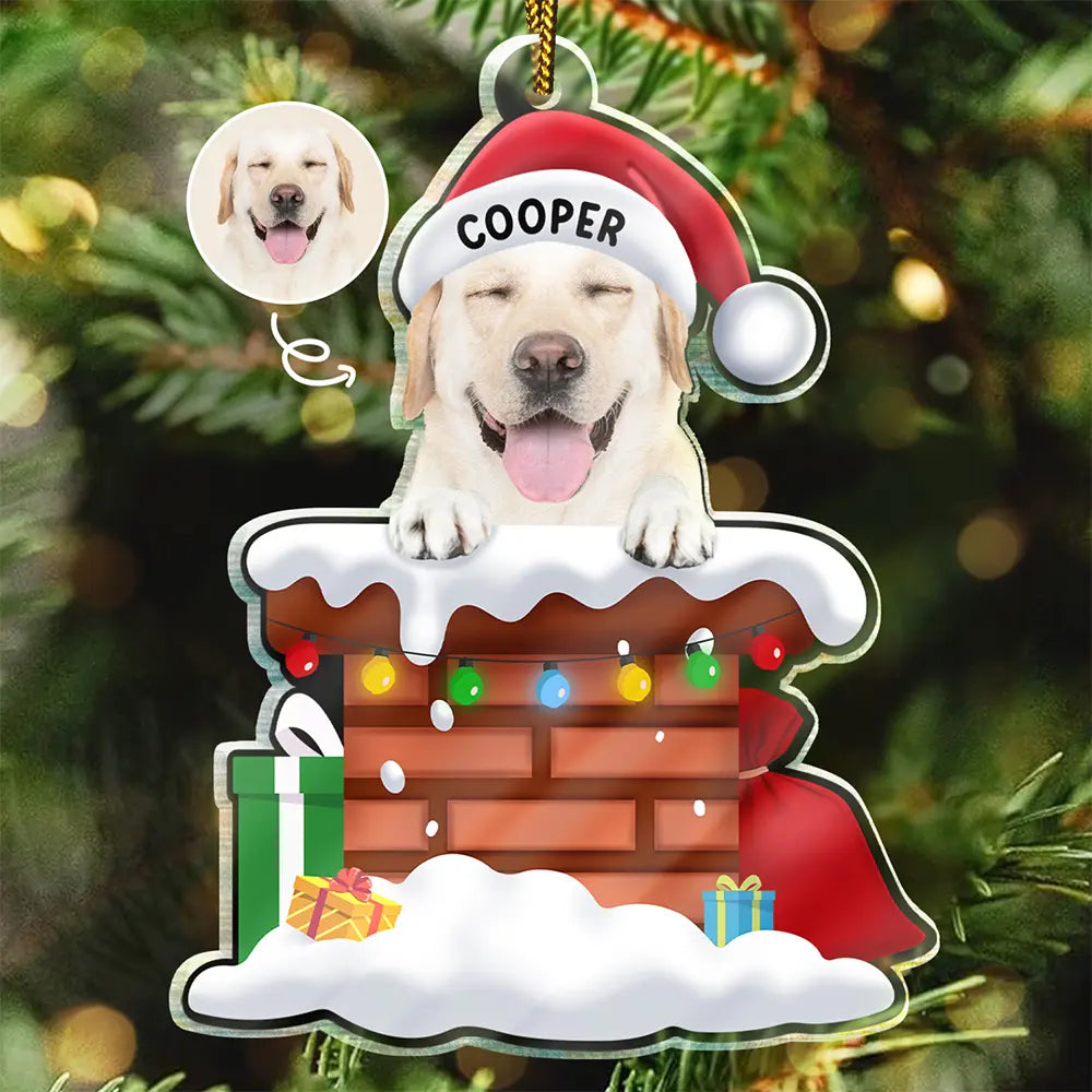 Custom Photo Christmas Santa Dog Down The Chimney - Personalized Cutou ...