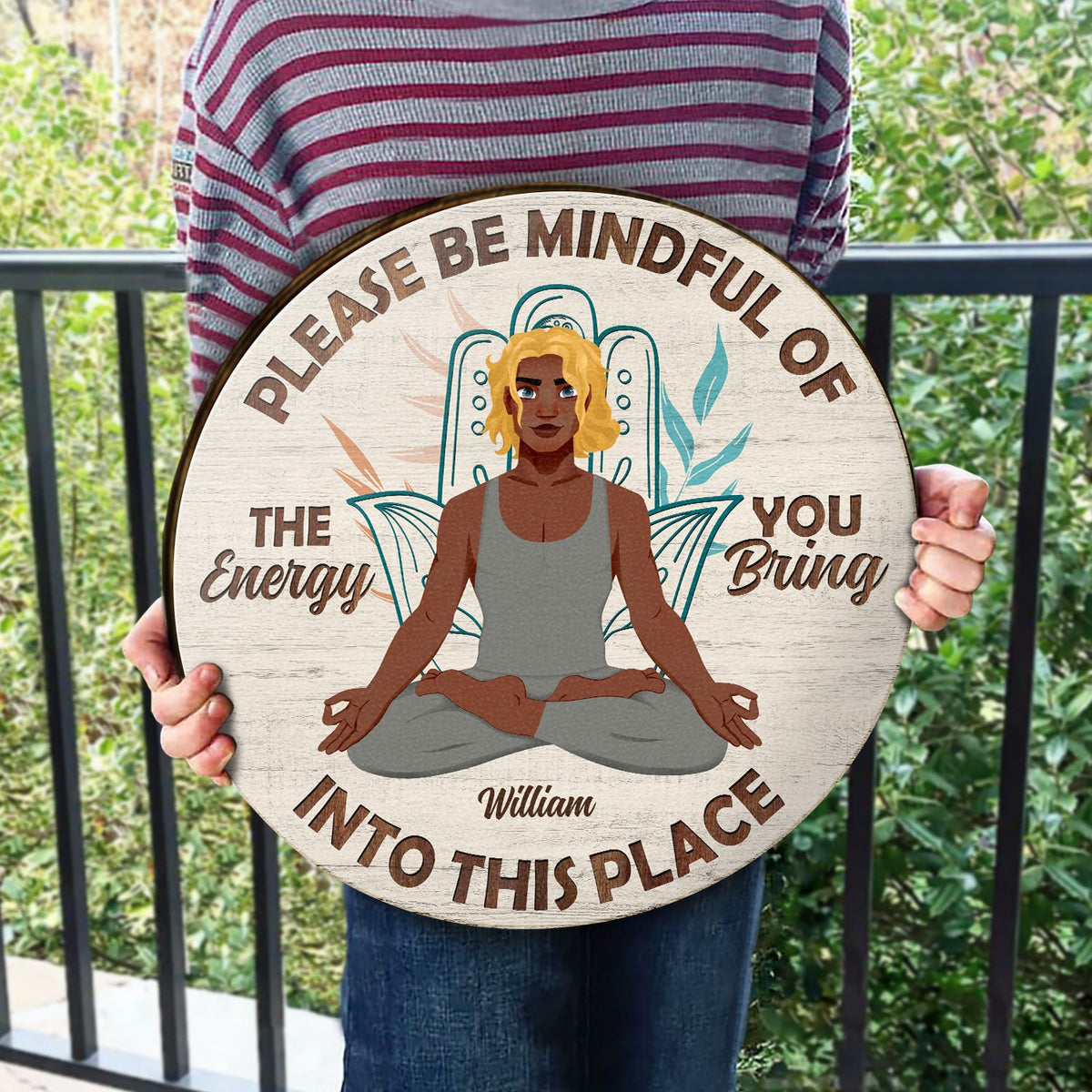 Please Be Mindful - Gift For Yoga Lovers - Personalized Wood Circle Si ...