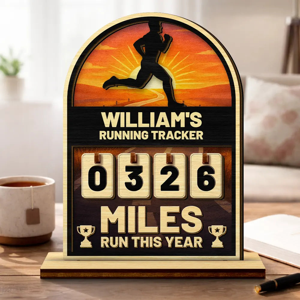 Miles Run This Year - Personalized 2-Layered Wooden Tracker Sign ...