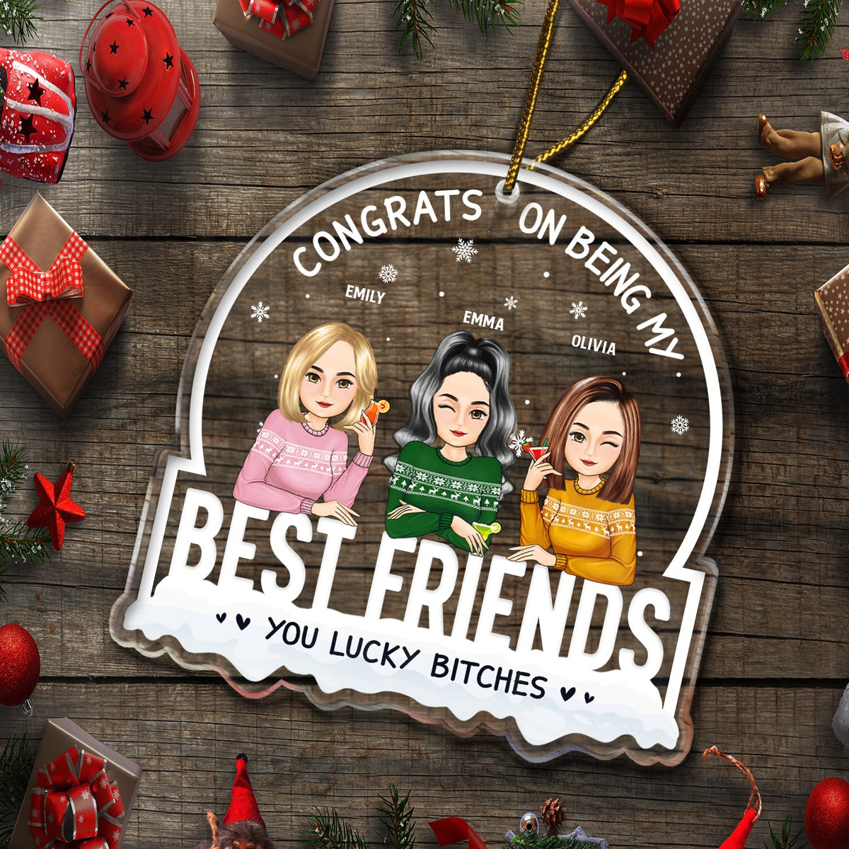 Christmas Congrats On Being My Besties Cartoon Drinking - Gift For Bes ...