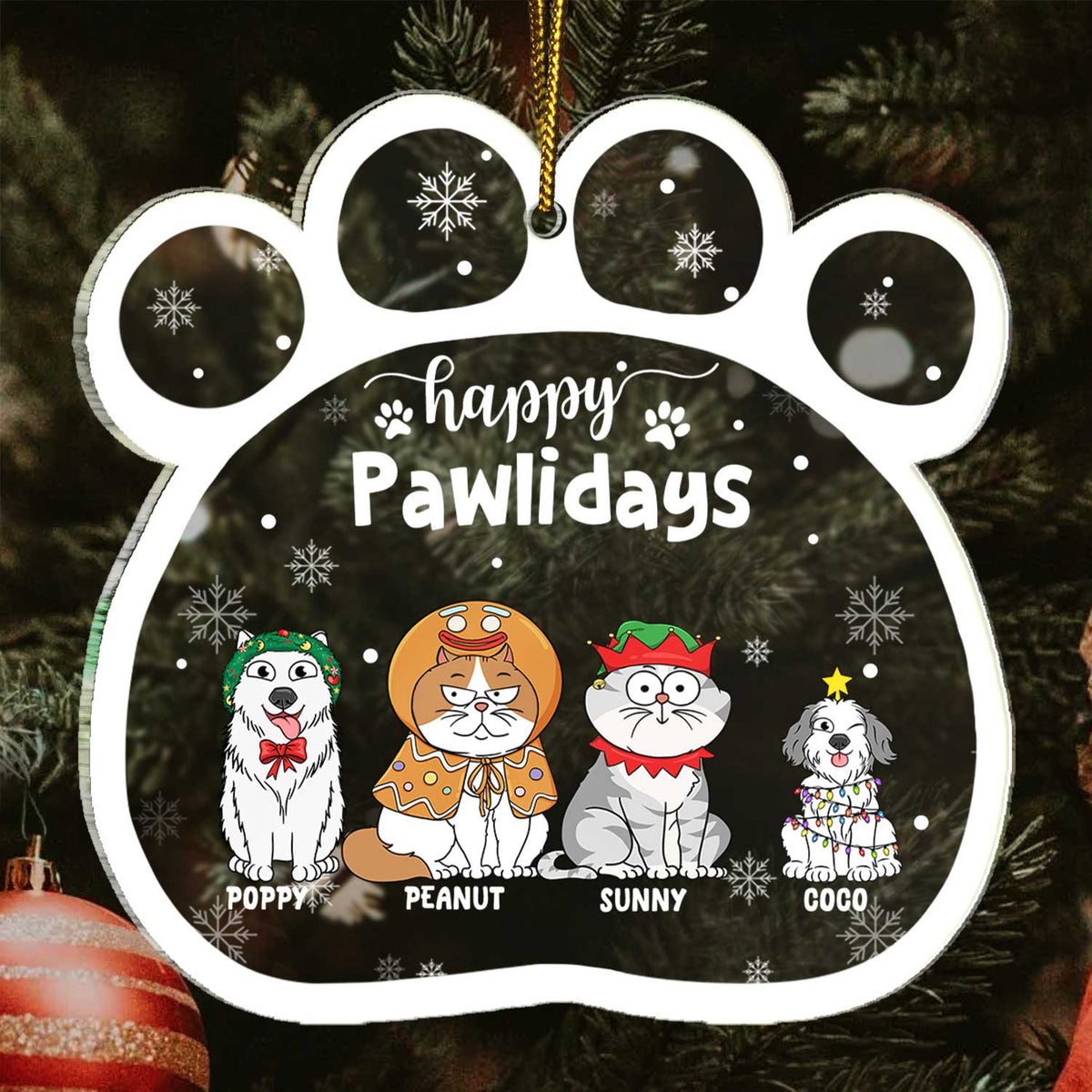 Happy Pawlidays Funny Cartoon Dogs Cats - Christmas Gift For Pet Lover ...
